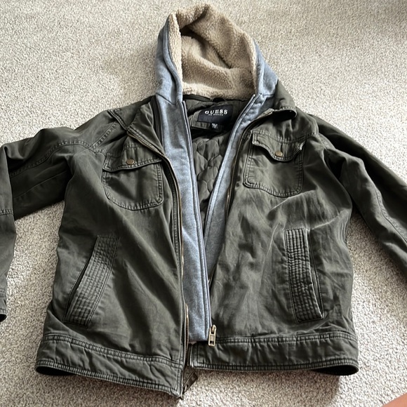 Guess | Jackets & Coats | Mens Zipper Winter Jacket With Removable Hood ...